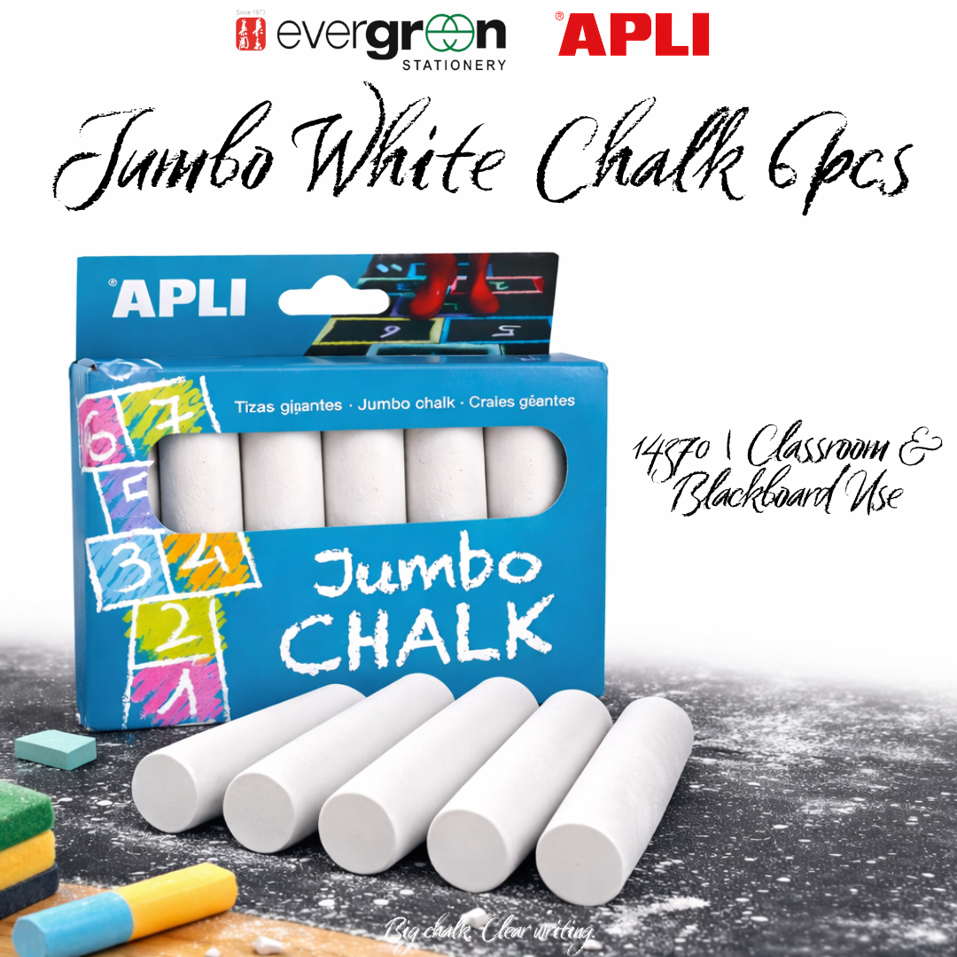 [SG] APLI Jumbo White Chalk 6pcs – Classroom & Blackboard Use [Evergre ...